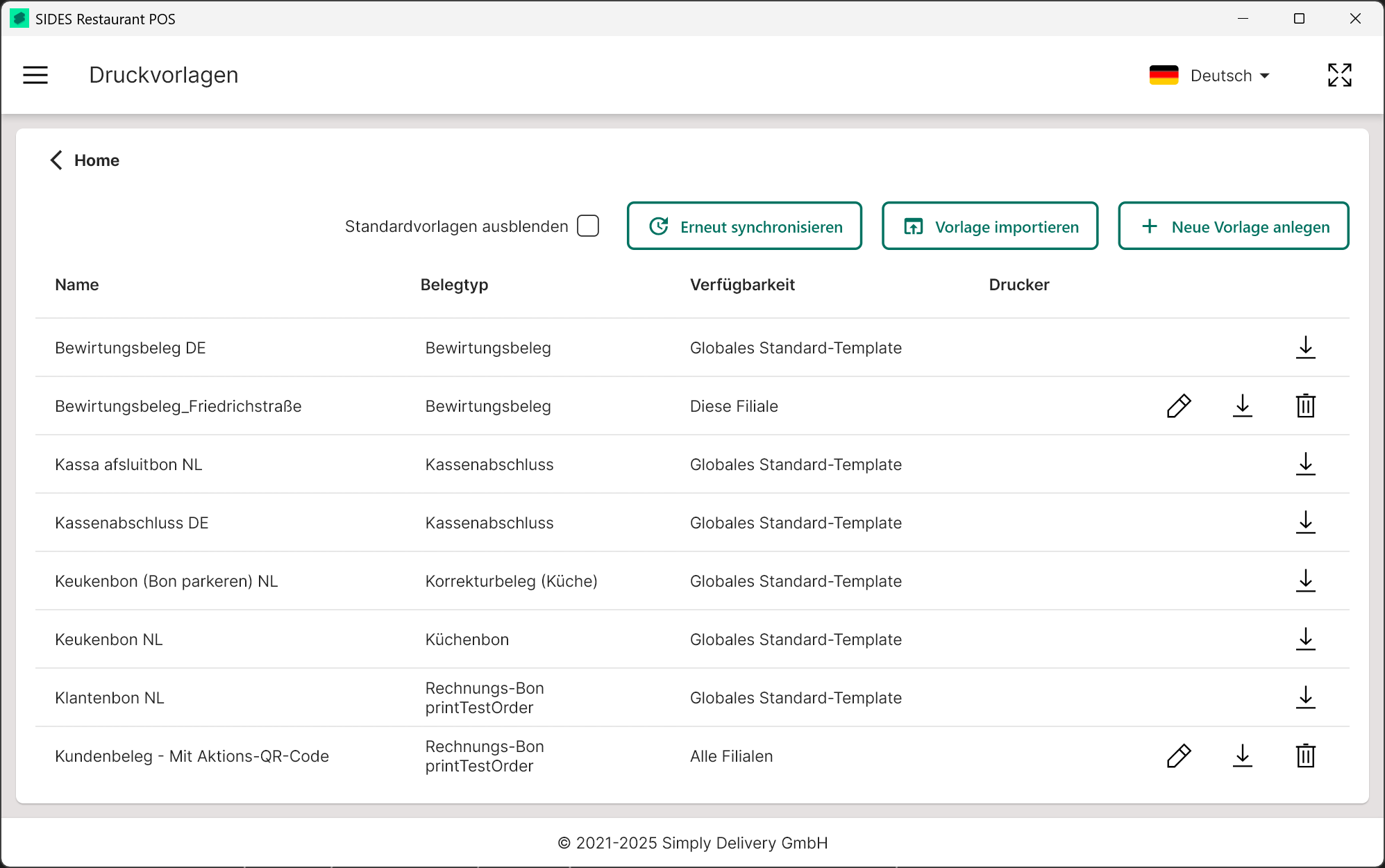 Druckvorlagen verwalten in der Restaurant POS App